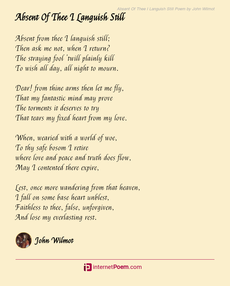 Absent Of Thee I Languish Still Poem by John Wilmot