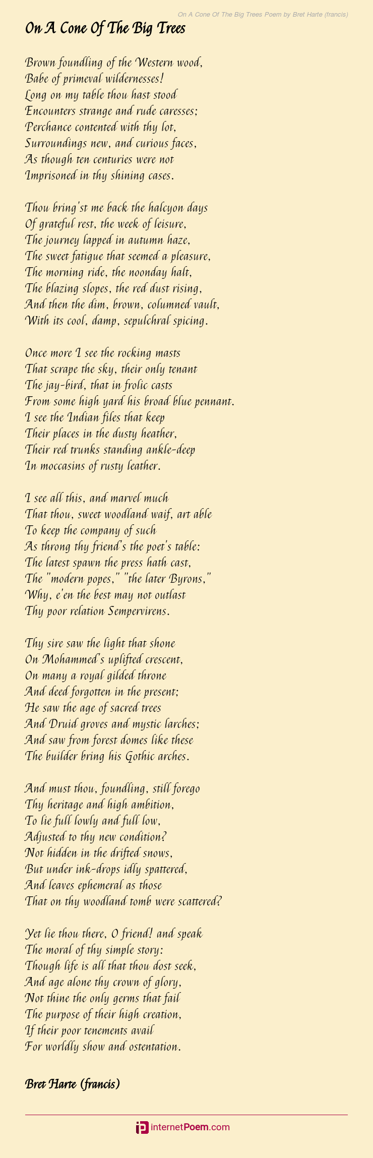 On A Cone Of The Big Trees Poem by Bret Harte (francis)