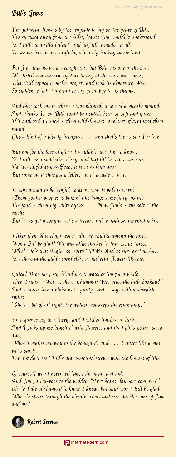 Bill's Grave Poem by Robert Service