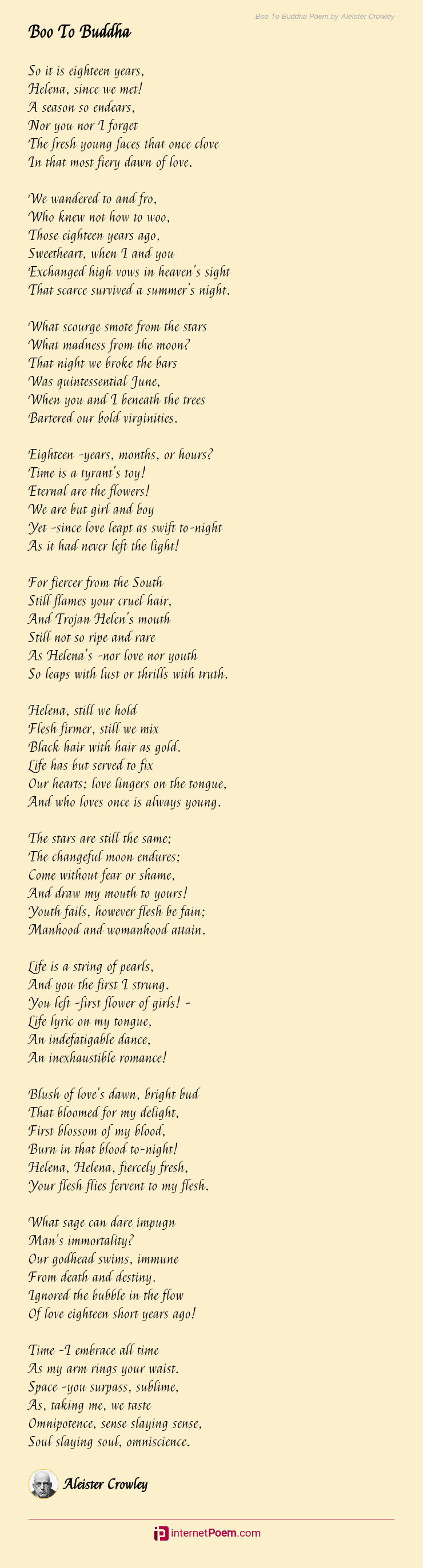 Boo To Buddha Poem by Aleister Crowley