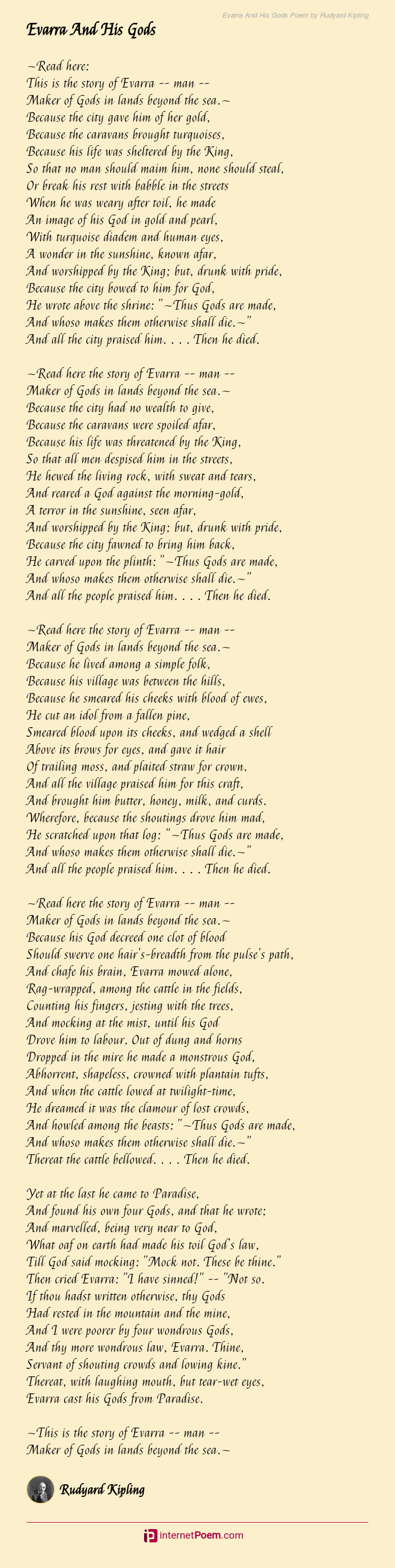 Evarra And His Gods Poem by Rudyard Kipling