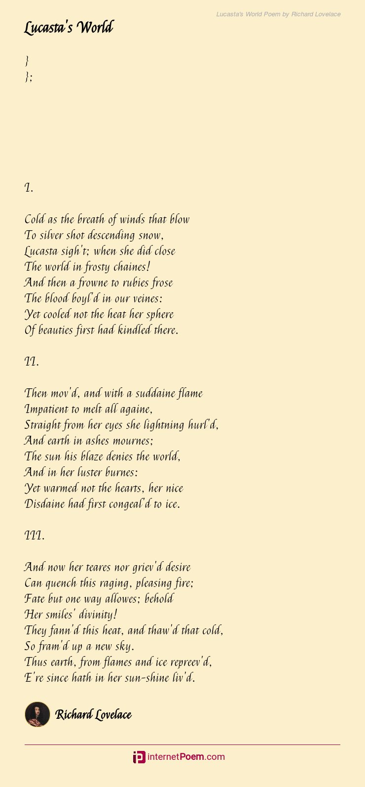 Lucasta's World Poem by Richard Lovelace