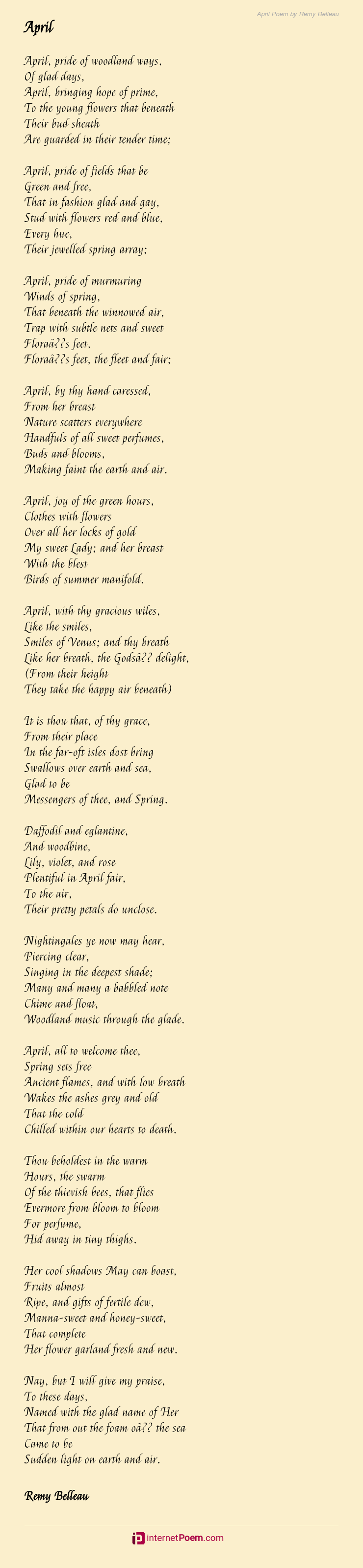 April Poem by Remy Belleau