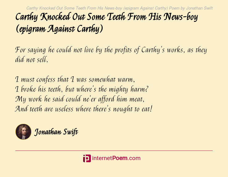 Carthy Knocked Out Some Teeth From His News-boy (epigram Against Carthy ...