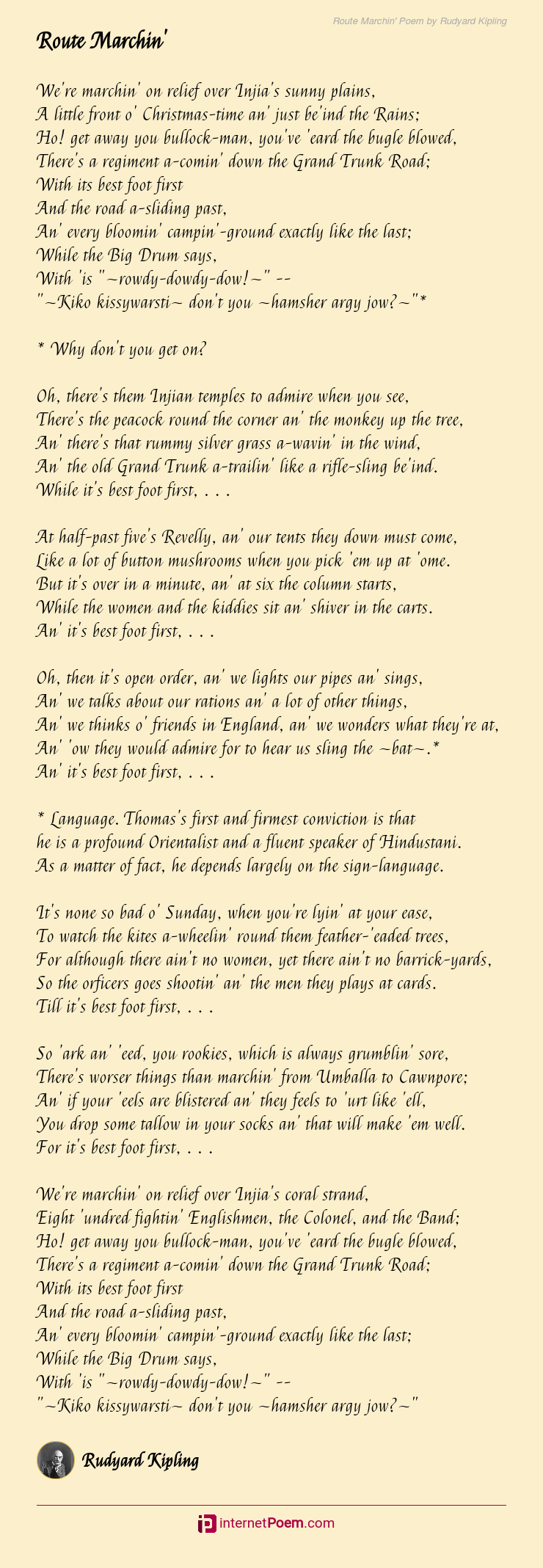 Route Marchin' Poem by Rudyard Kipling
