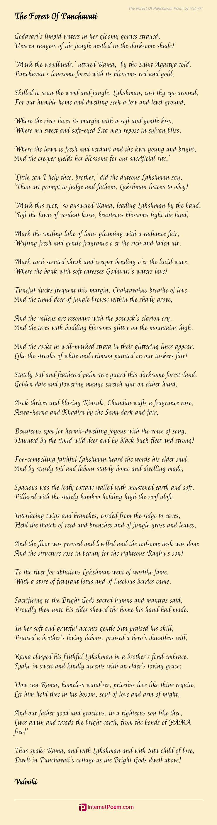 The Forest Of Panchavati Poem by Valmiki