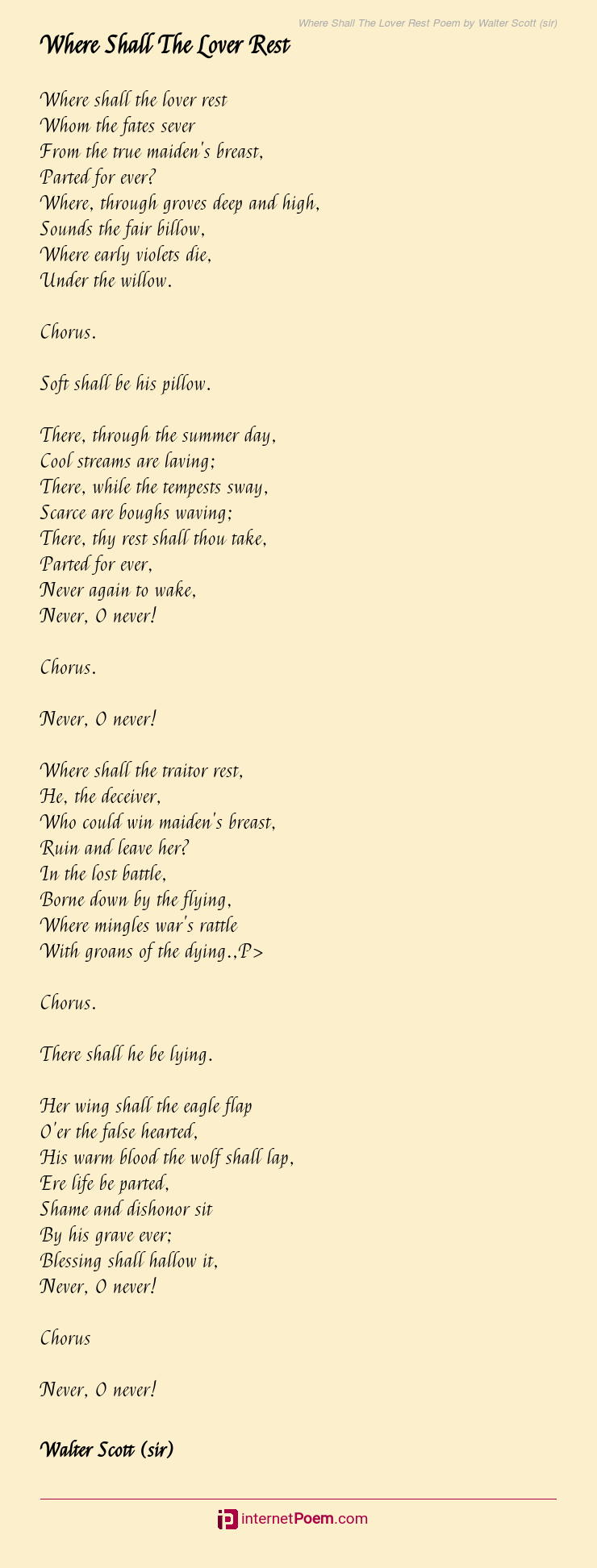 Where Shall The Lover Rest Poem by Walter Scott (sir)