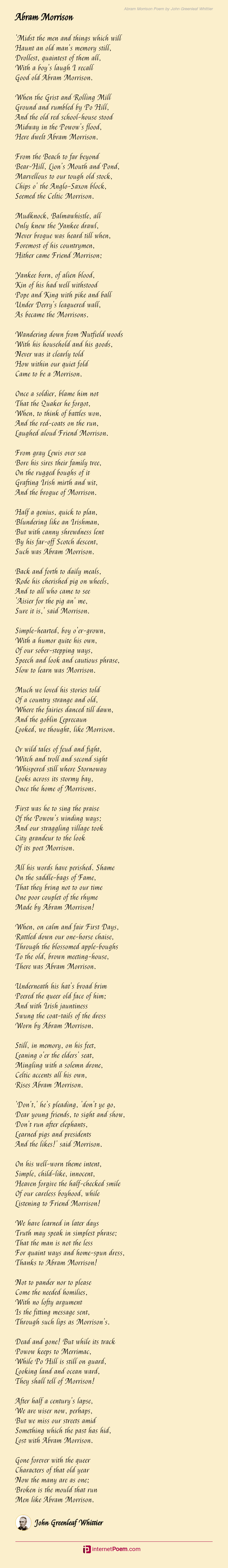 Abram Morrison Poem by John Greenleaf Whittier