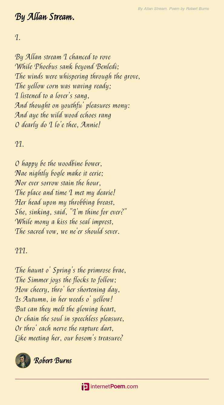 By Allan Stream. Poem by Robert Burns