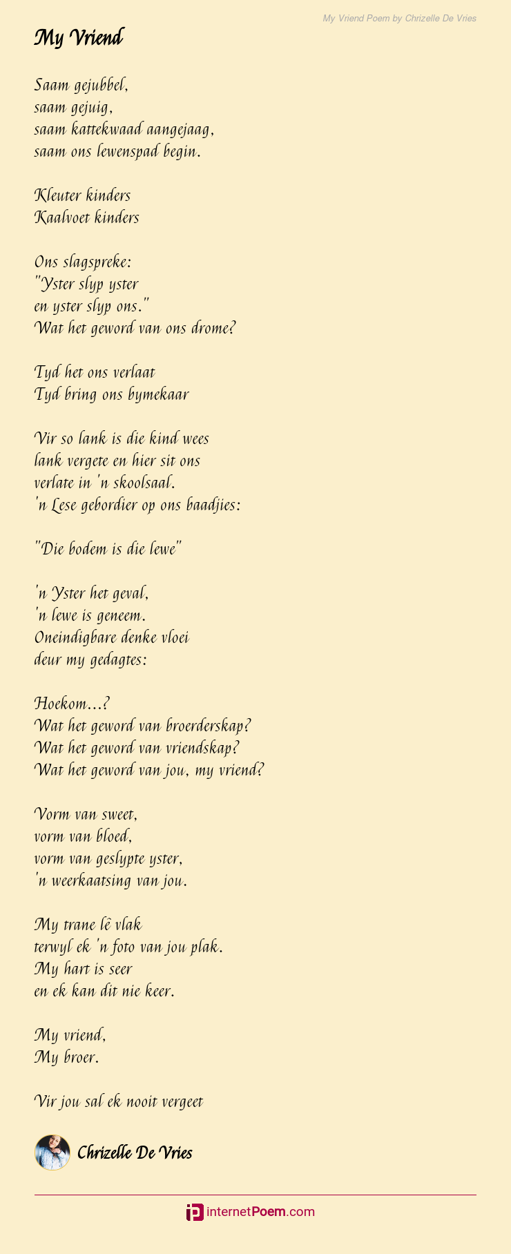 My Vriend Poem by Chrizelle De Vries