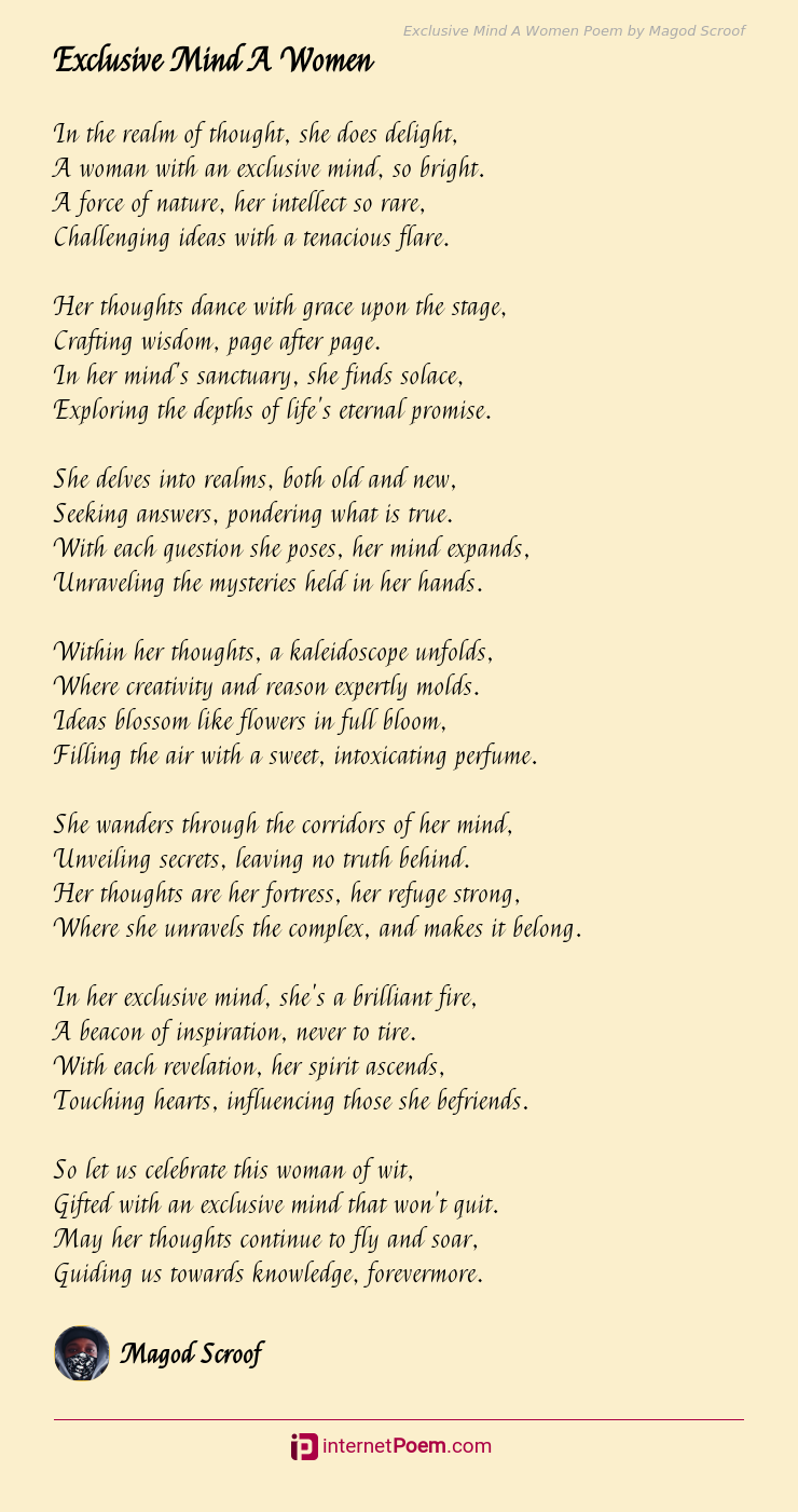 Exclusive Mind A Women Poem by Magod Scroef