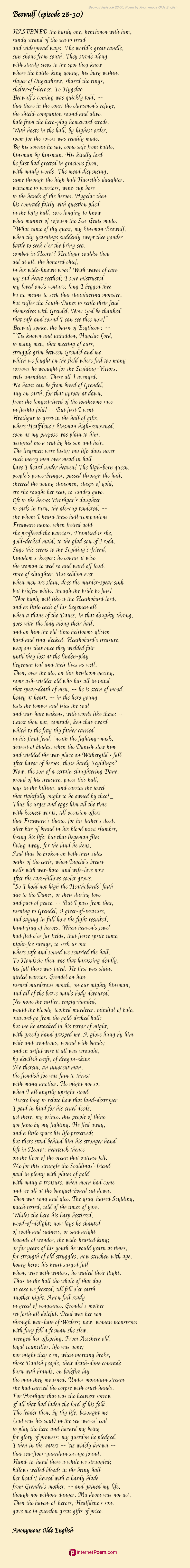 Beowulf (episode 28-30) Poem by Anonymous Olde English