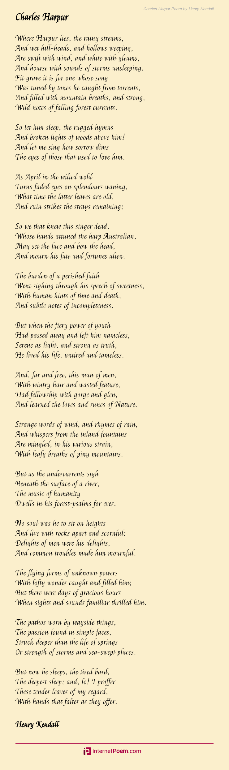 Charles Harpur Poem by Henry Kendall