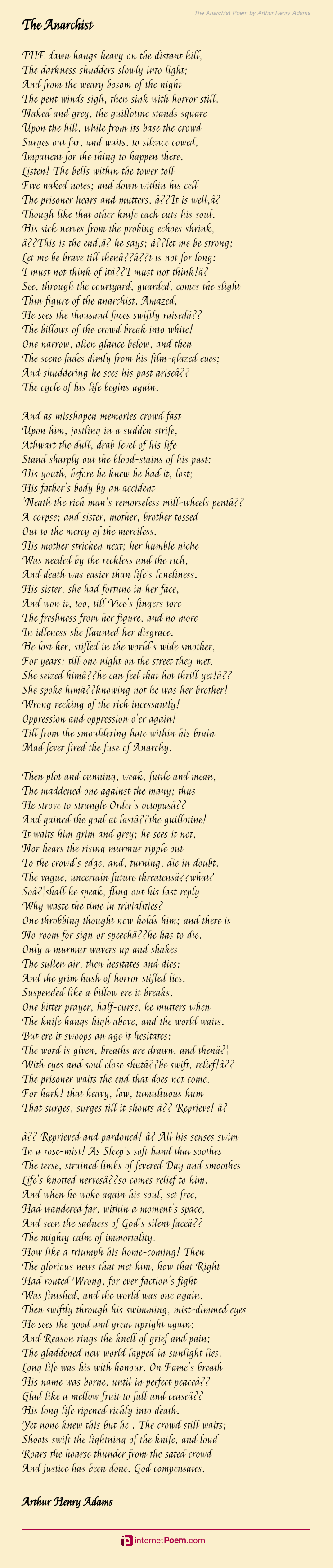 The Anarchist Poem by Arthur Henry Adams