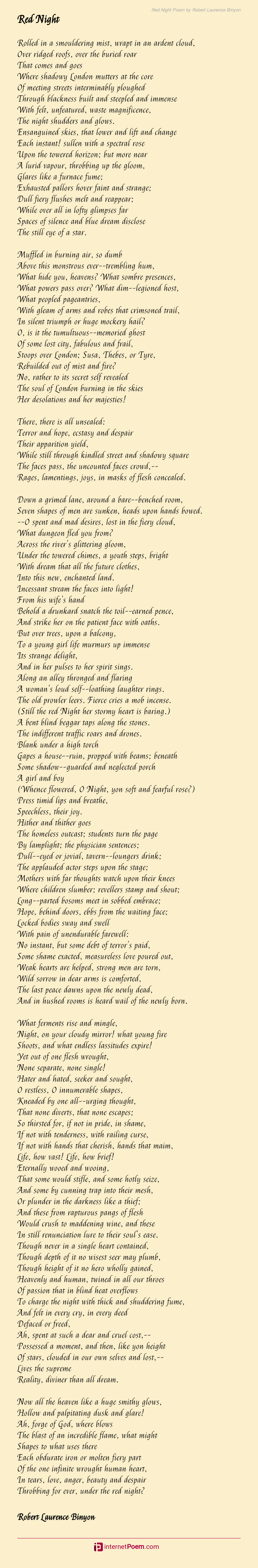 Red Night Poem by Robert Laurence Binyon