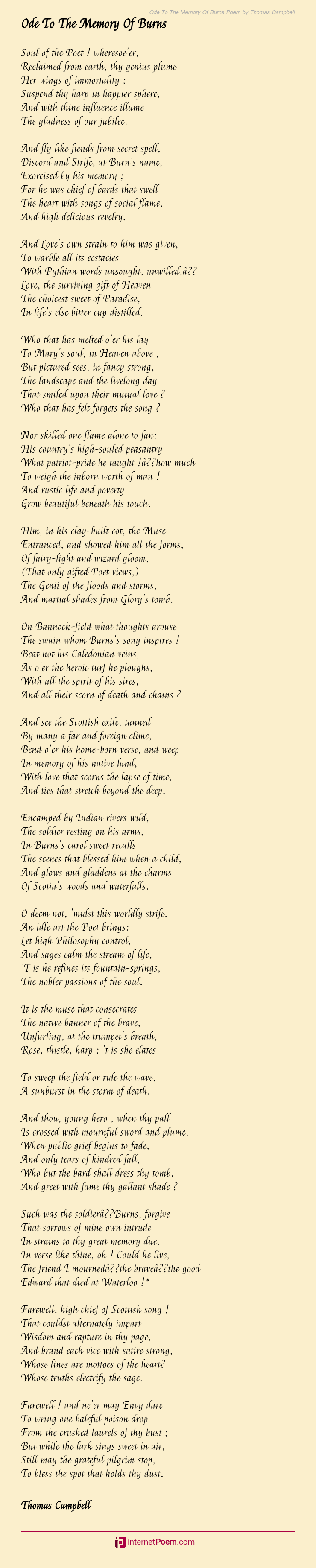 Ode To The Memory Of Burns Poem by Thomas Campbell