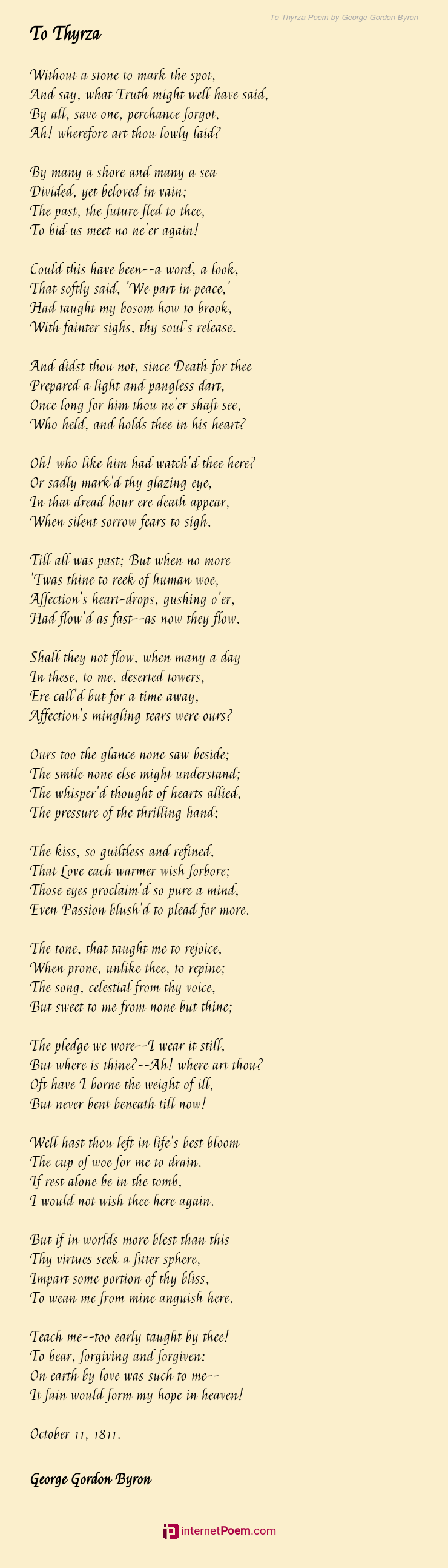 To Thyrza Poem by George Gordon Byron