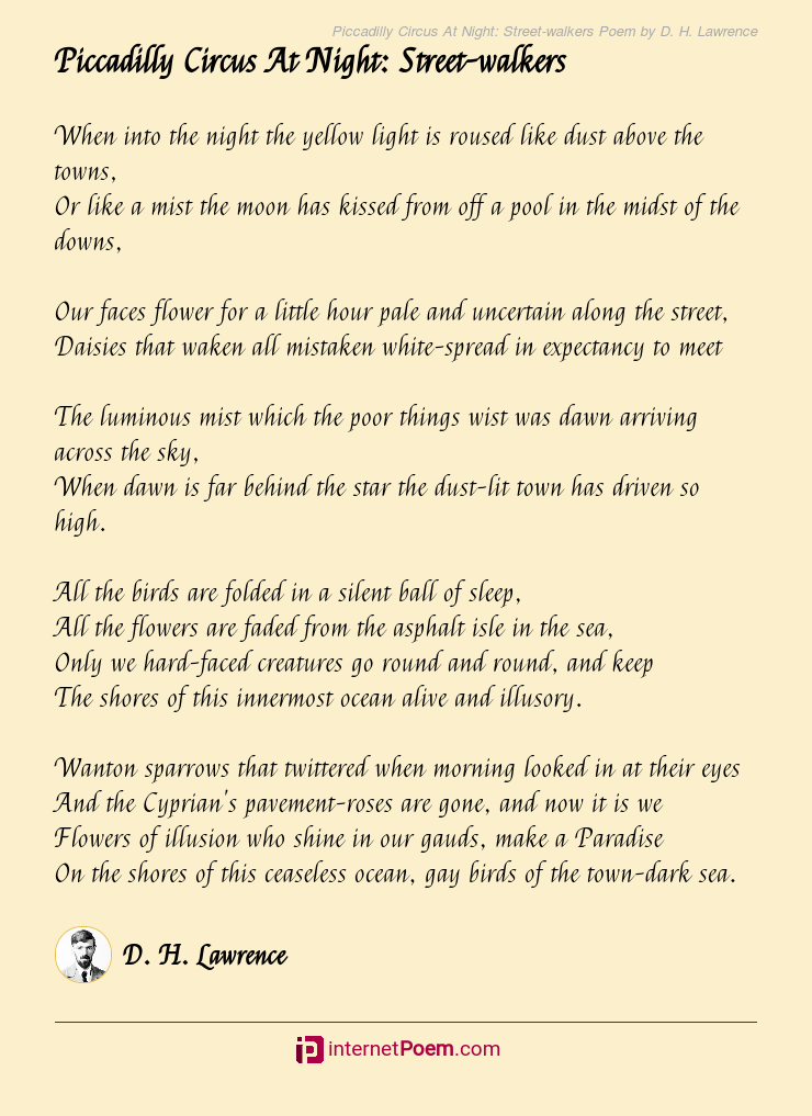 Piccadilly Circus At Night: Street-walkers Poem by D. H. Lawrence