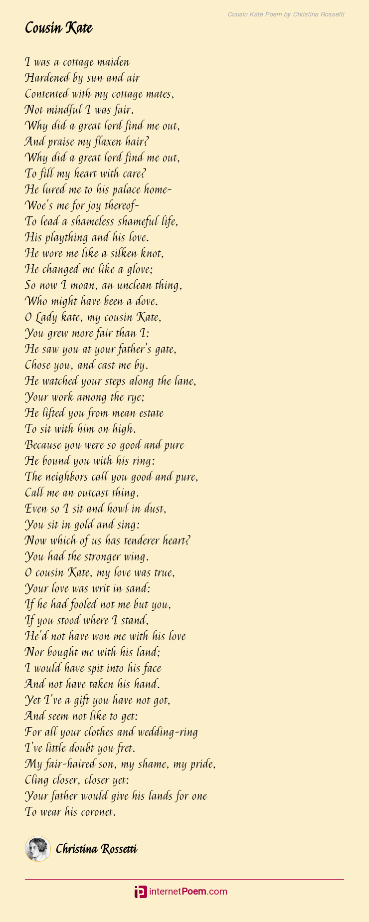 Cousin Kate Poem by Christina Rossetti