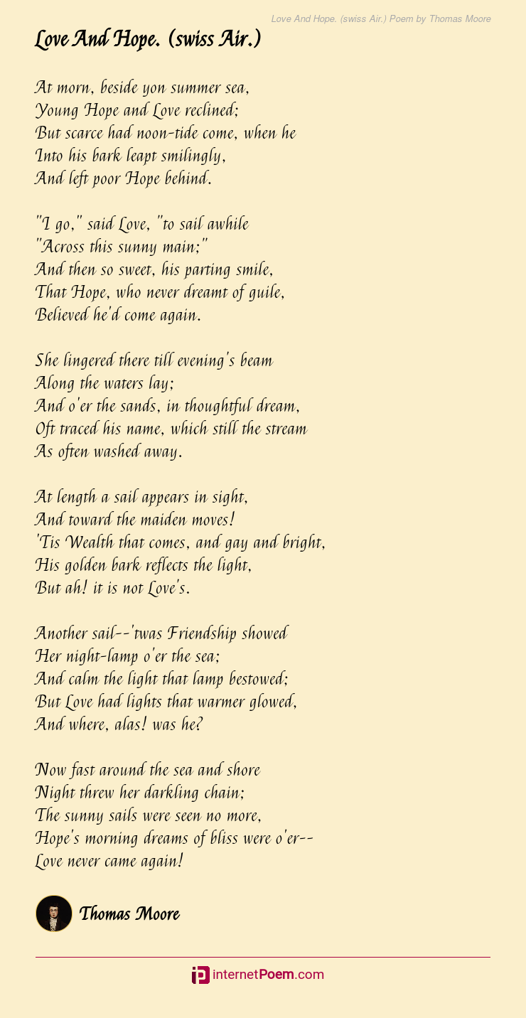 Love And Hope. (swiss Air.) Poem by Thomas Moore