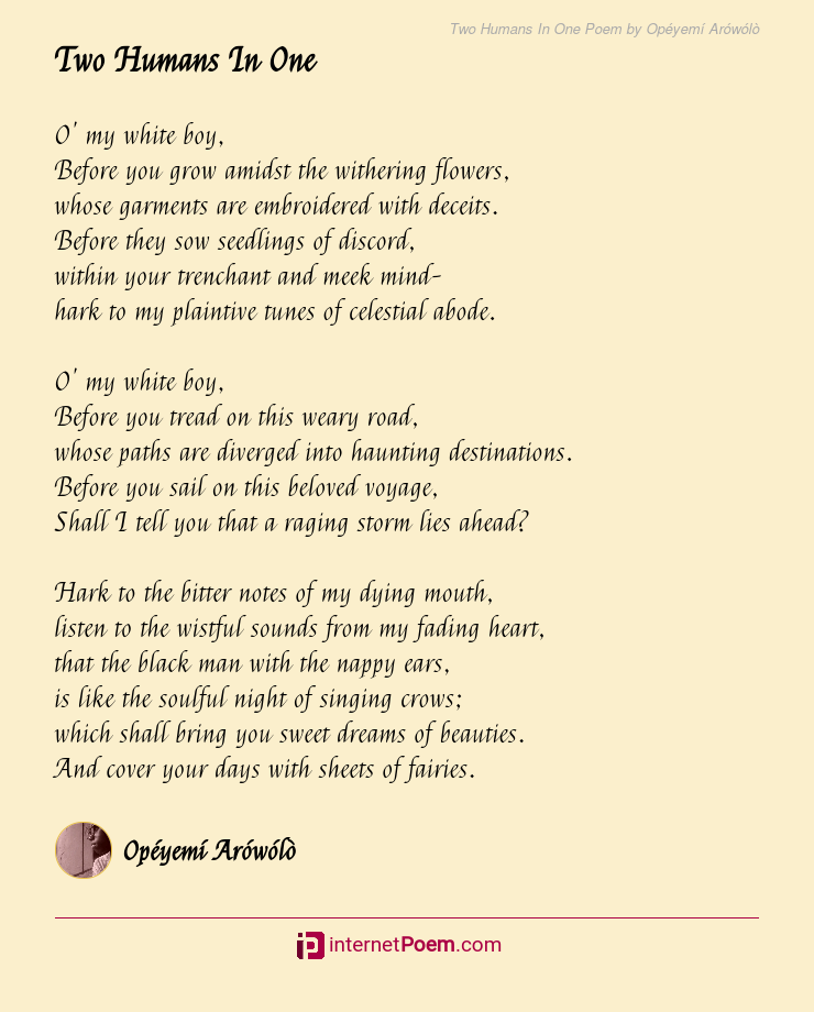 Two Humans In One Poem by Opeyemi Arowolo