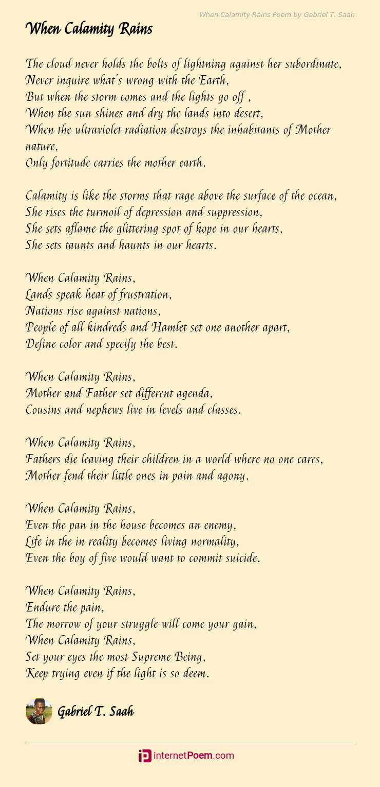 When Calamity Rains Poem by Gabriel T. Saah