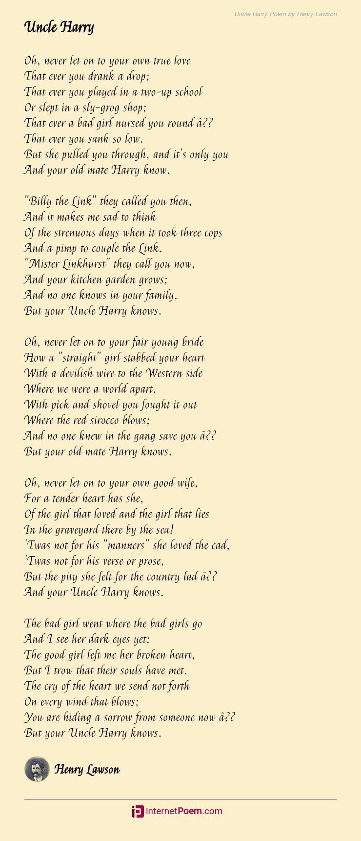 Uncle Harry Poem by Henry Lawson