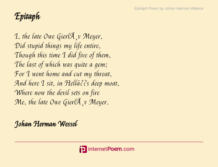 Epitaph Poem by Johan Herman Wessel