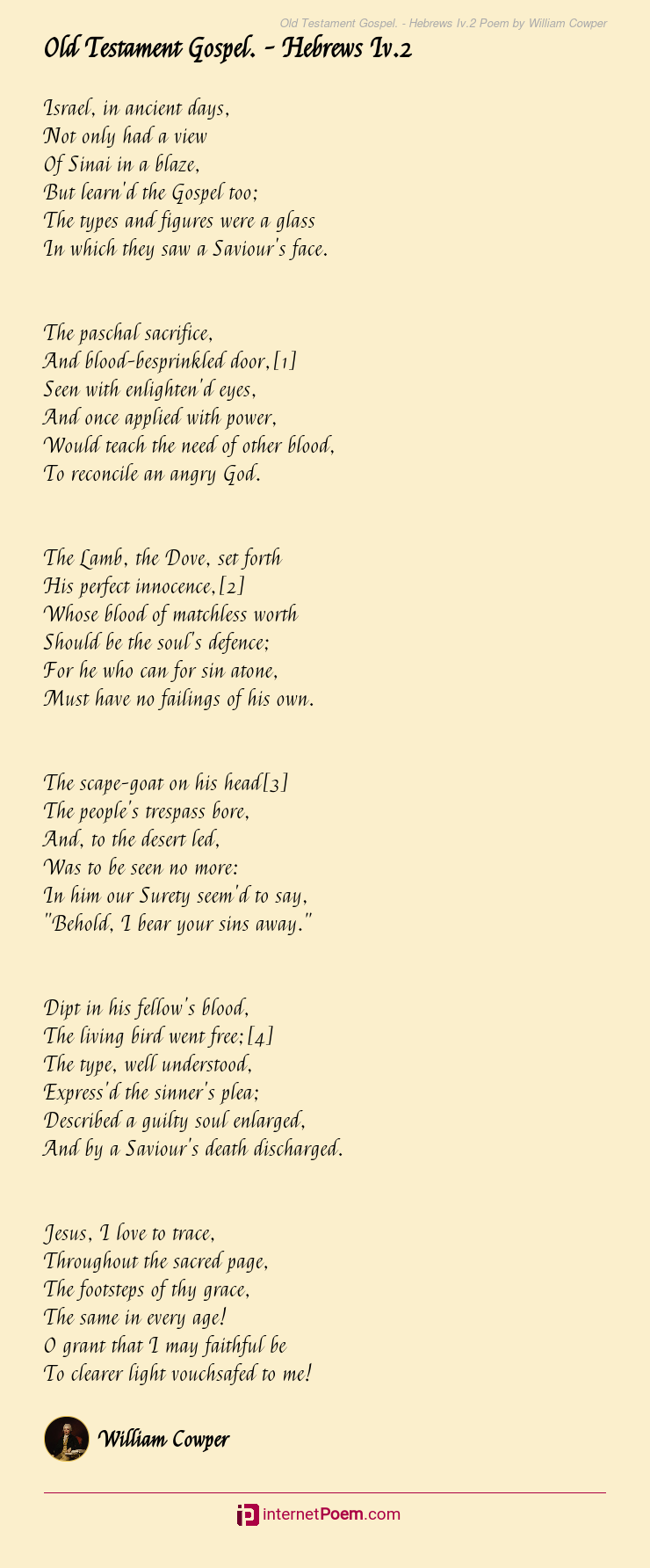 Old Testament Gospel. - Hebrews Iv.2 Poem by William Cowper
