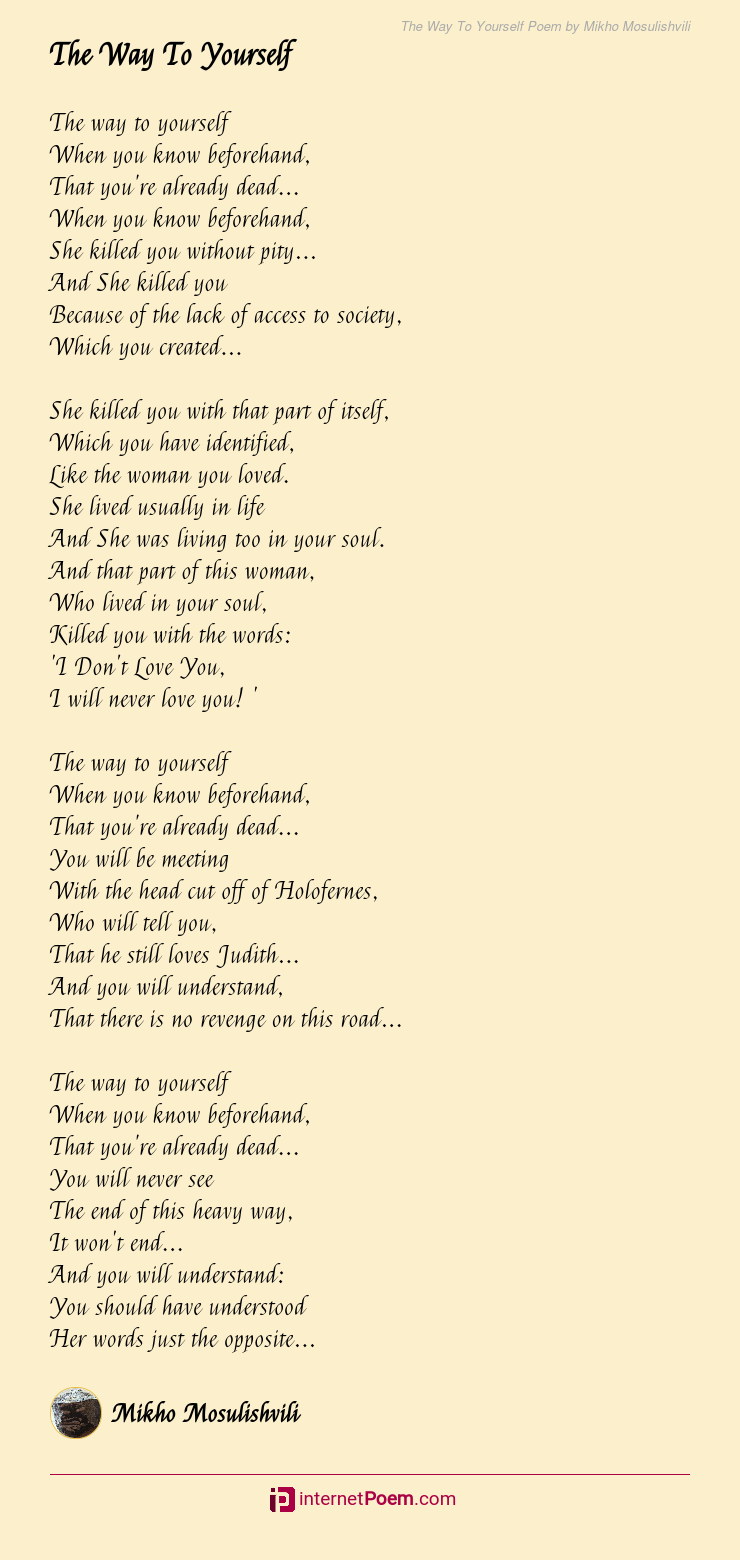 The Way To Yourself Poem by Mikho Mosulishvili