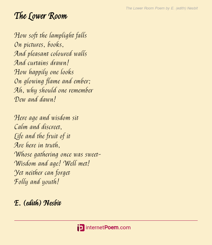 The Lower Room Poem by E. (edith) Nesbit
