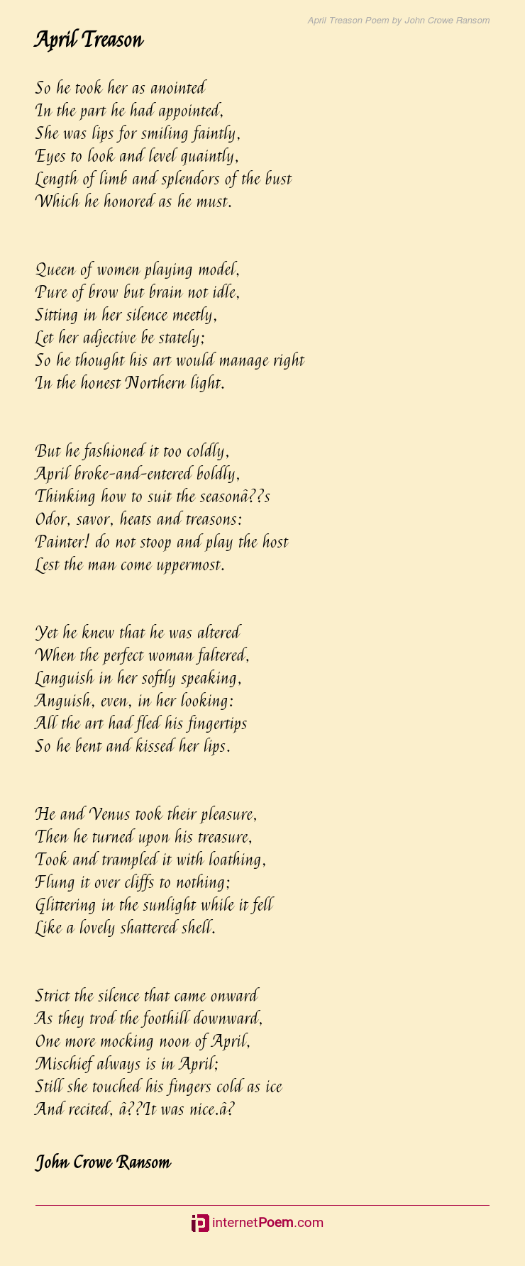 April Treason Poem by John Crowe Ransom