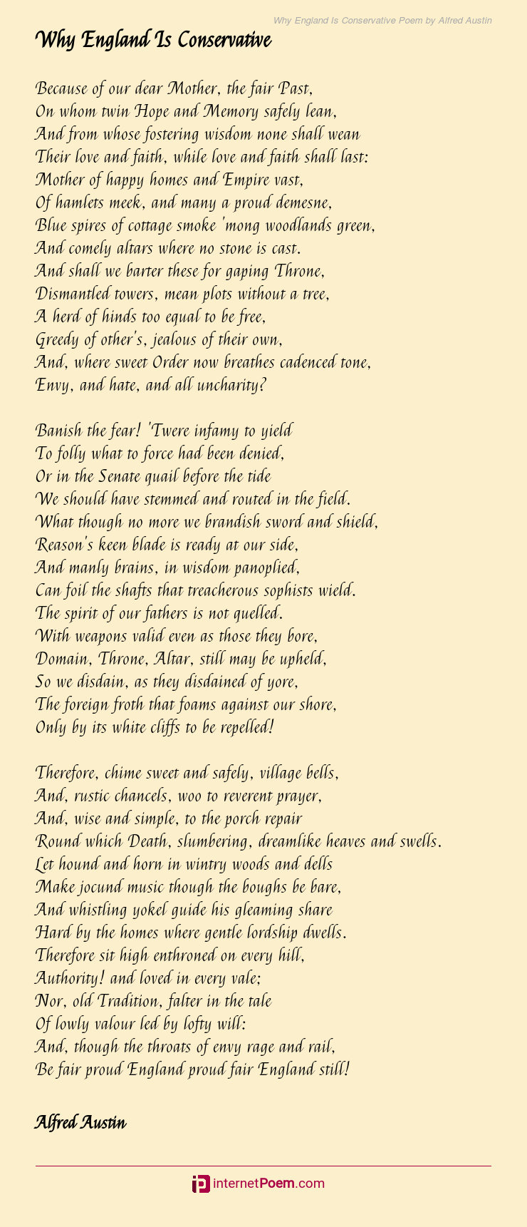 Why England Is Conservative Poem by Alfred Austin
