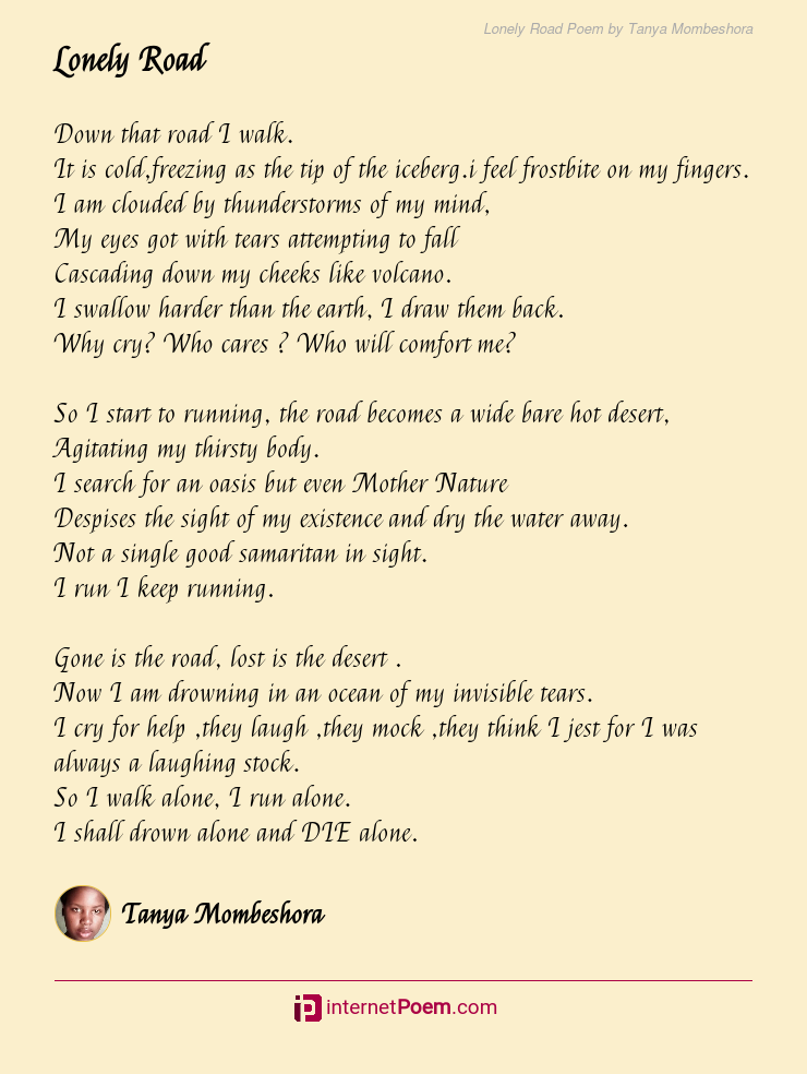 Lonely Road Poem by Tanya Mombeshora