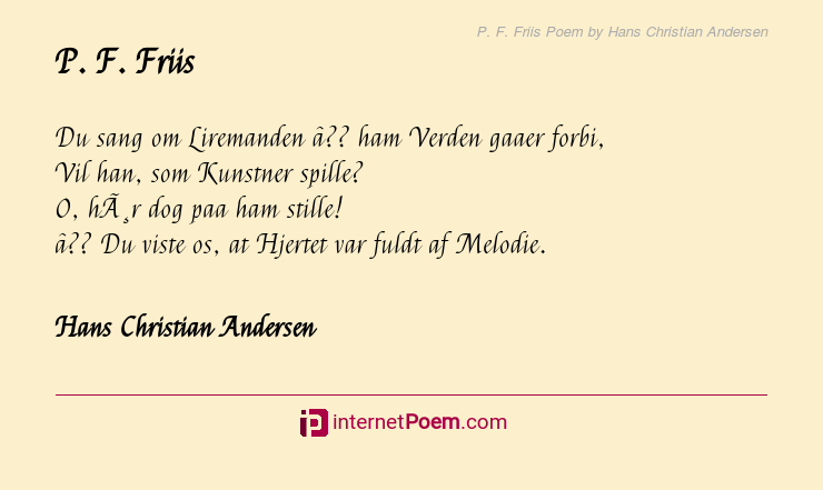 P. F. Friis Poem by Hans Christian Andersen