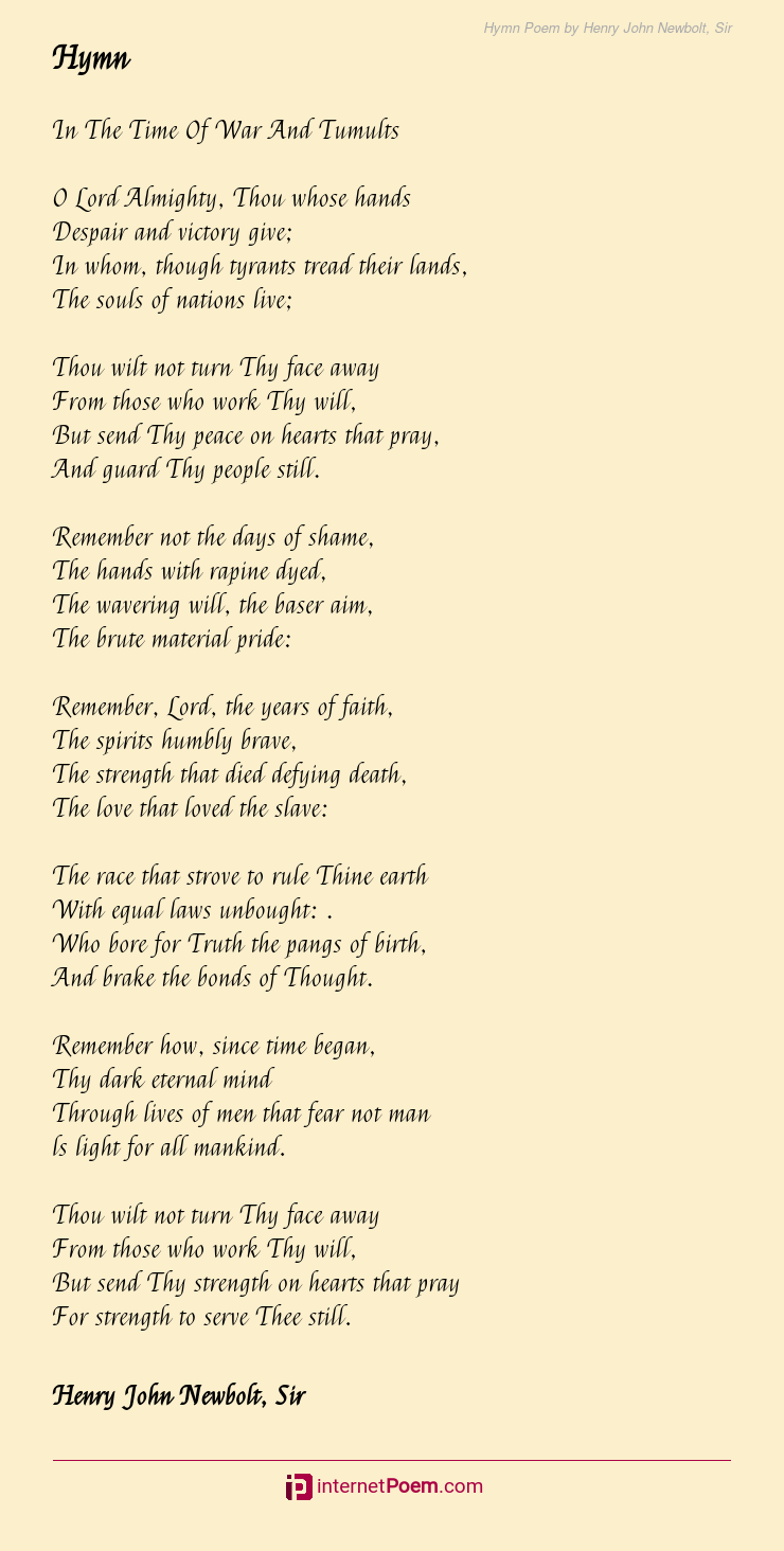 Hymn Poem by Henry John Newbolt, Sir