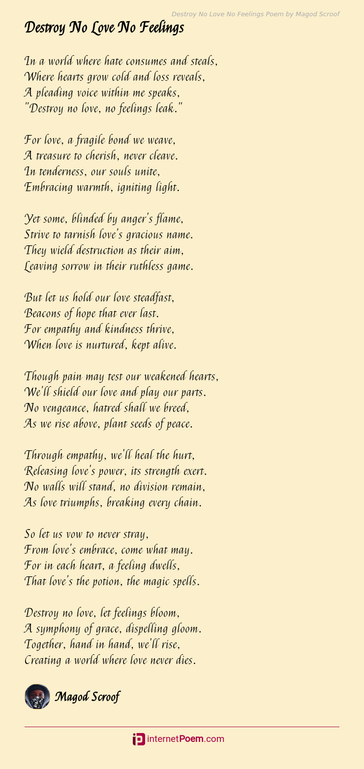 Destroy No Love No Feelings Poem by Magod Scroef