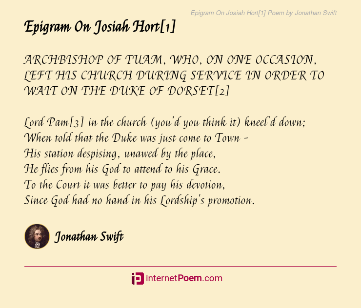 Epigram On Josiah Hort[1] Poem by Jonathan Swift