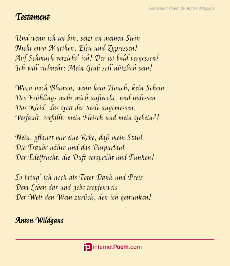 Testament Poem by Anton Wildgans