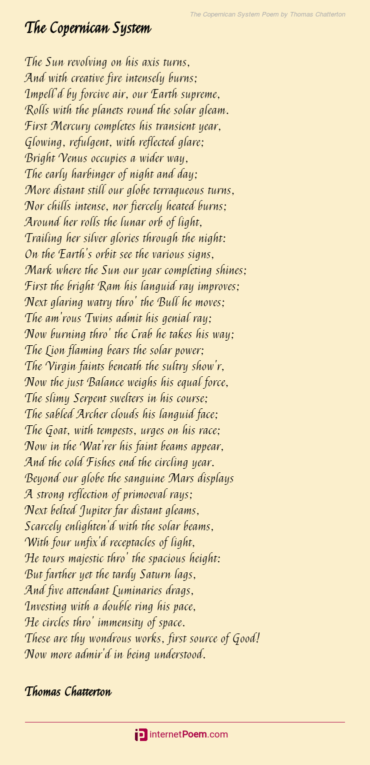 The Copernican System Poem by Thomas Chatterton