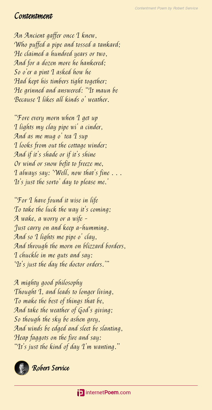 Contentment Poem by Robert Service