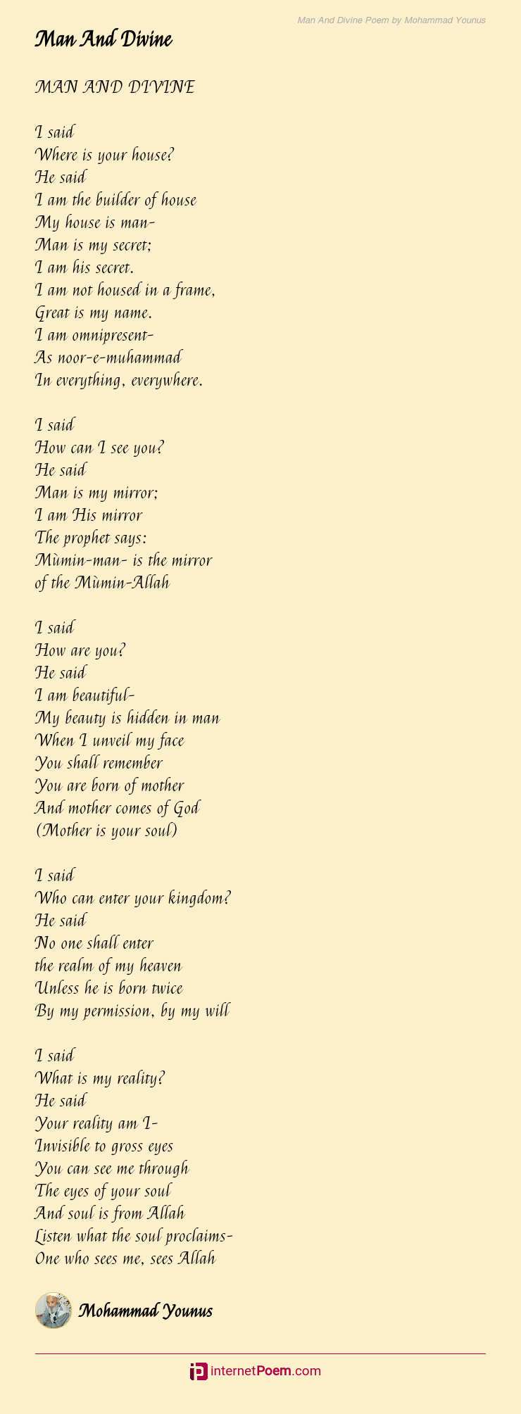 Man And Divine Poem by Mohammad Younus