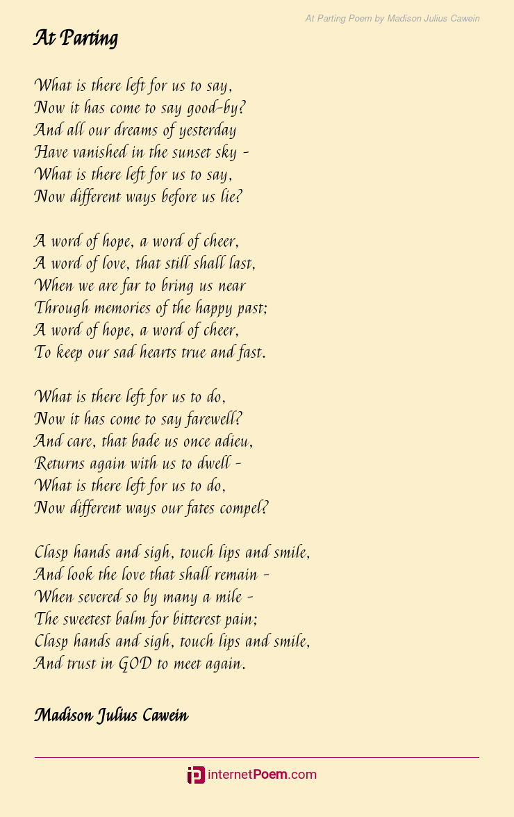 At Parting Poem by Madison Julius Cawein