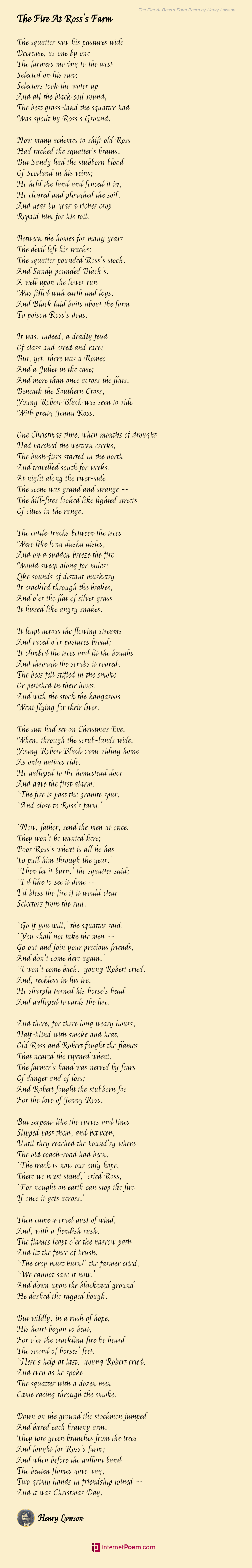 The Fire At Ross's Farm Poem by Henry Lawson