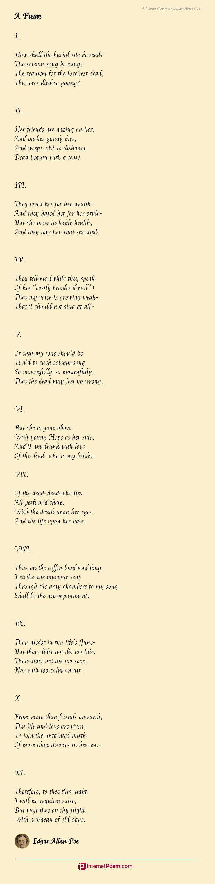 A Pæan Poem by Edgar Allan Poe