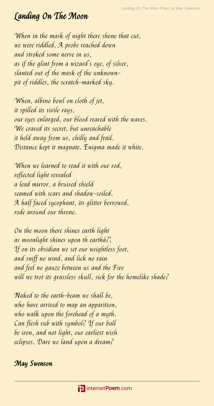 Landing On The Moon Poem by May Swenson