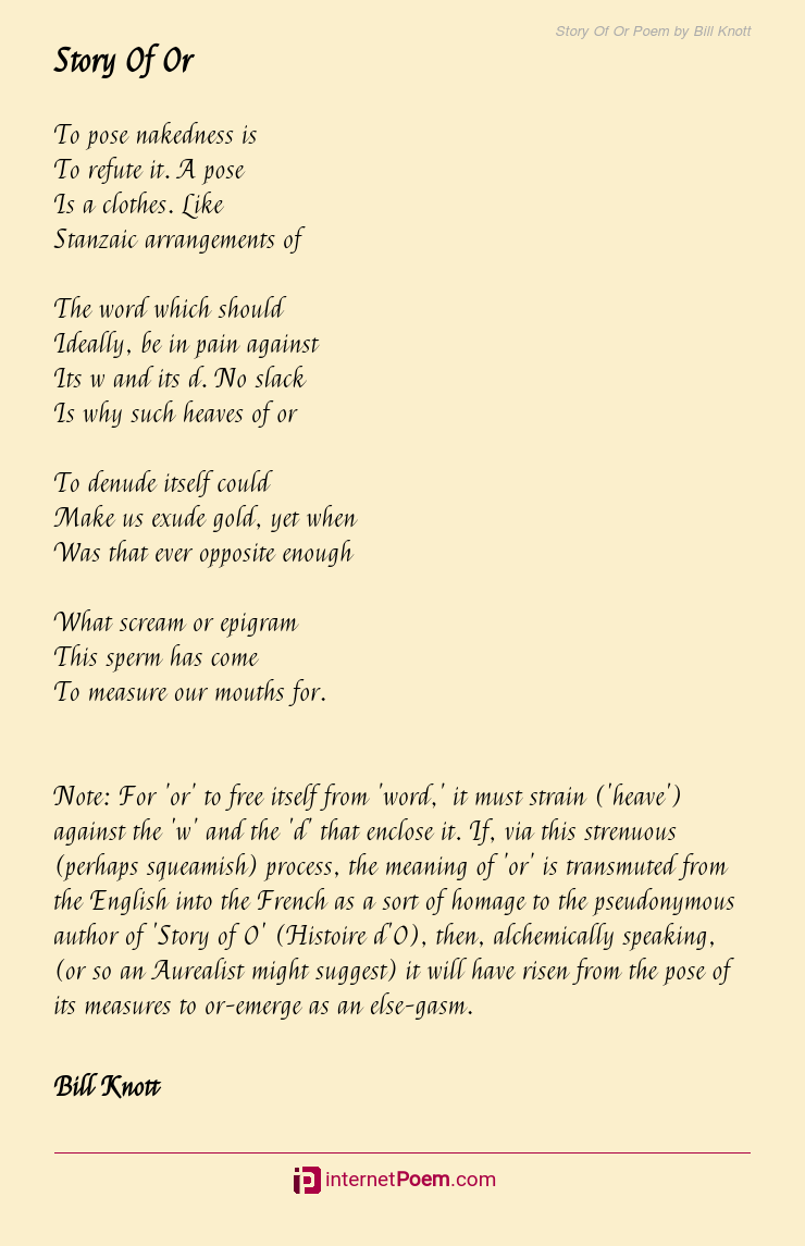 Story Of Or Poem by Bill Knott