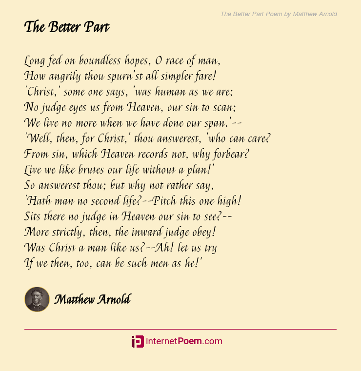 The Better Part Poem by Matthew Arnold