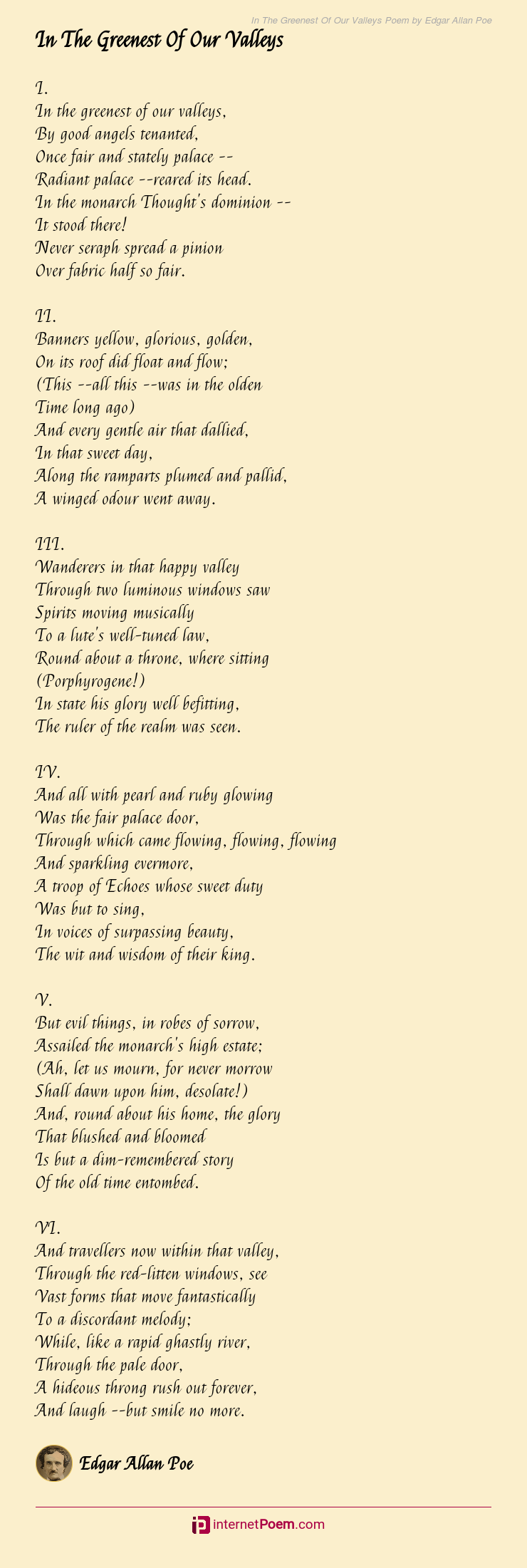 In The Greenest Of Our Valleys Poem by Edgar Allan Poe