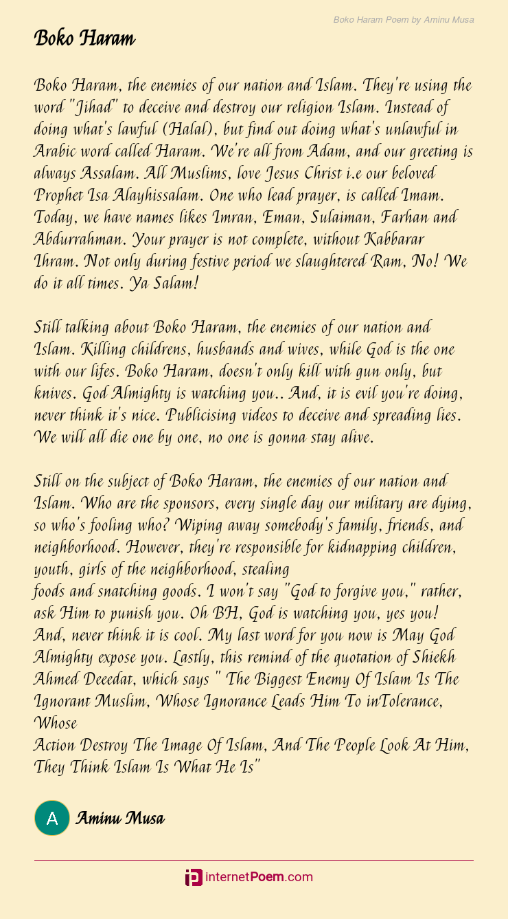 Boko Haram Poem by Aminu Musa